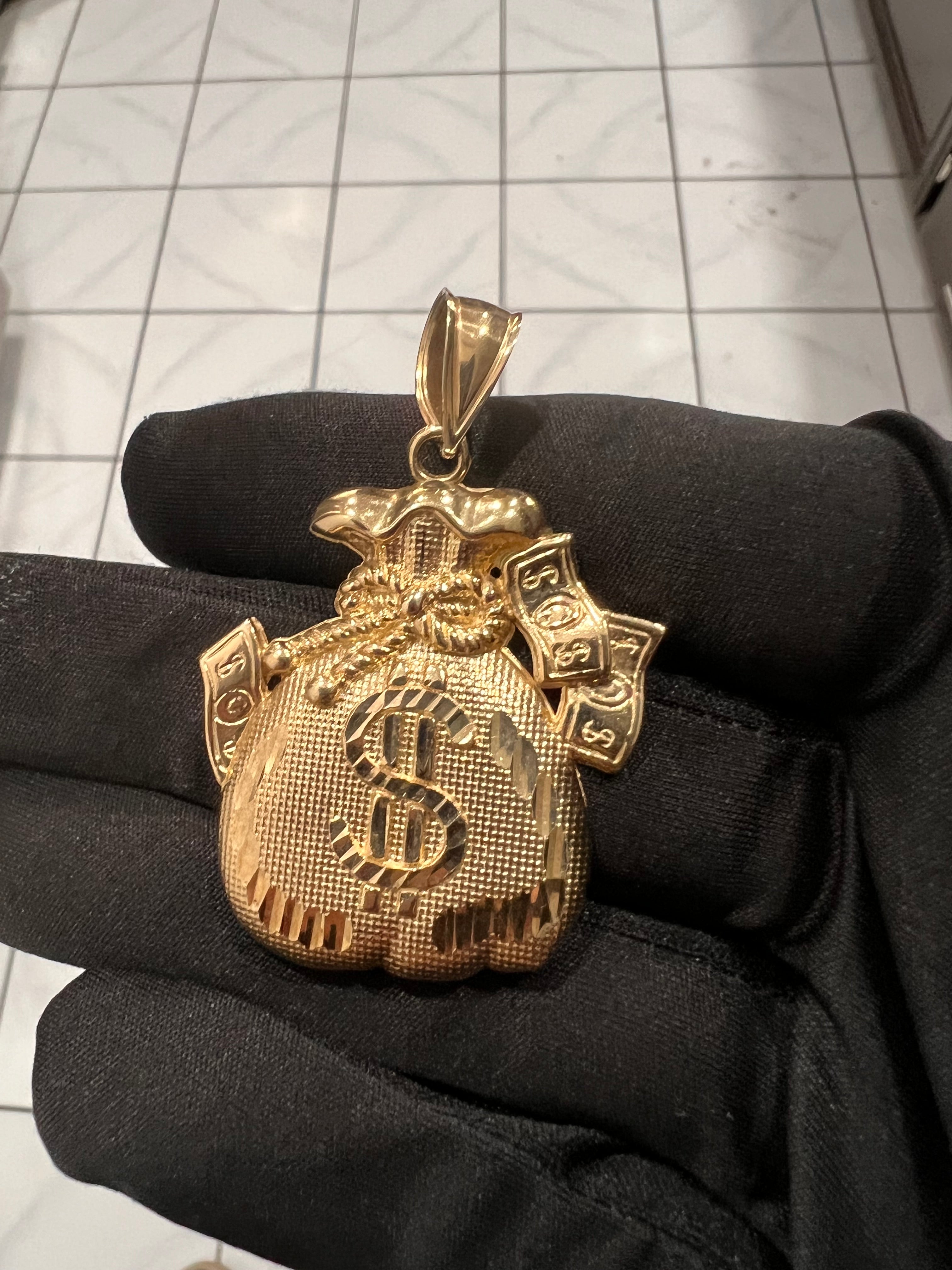 10k real gold large money bag – LaModaJewelry