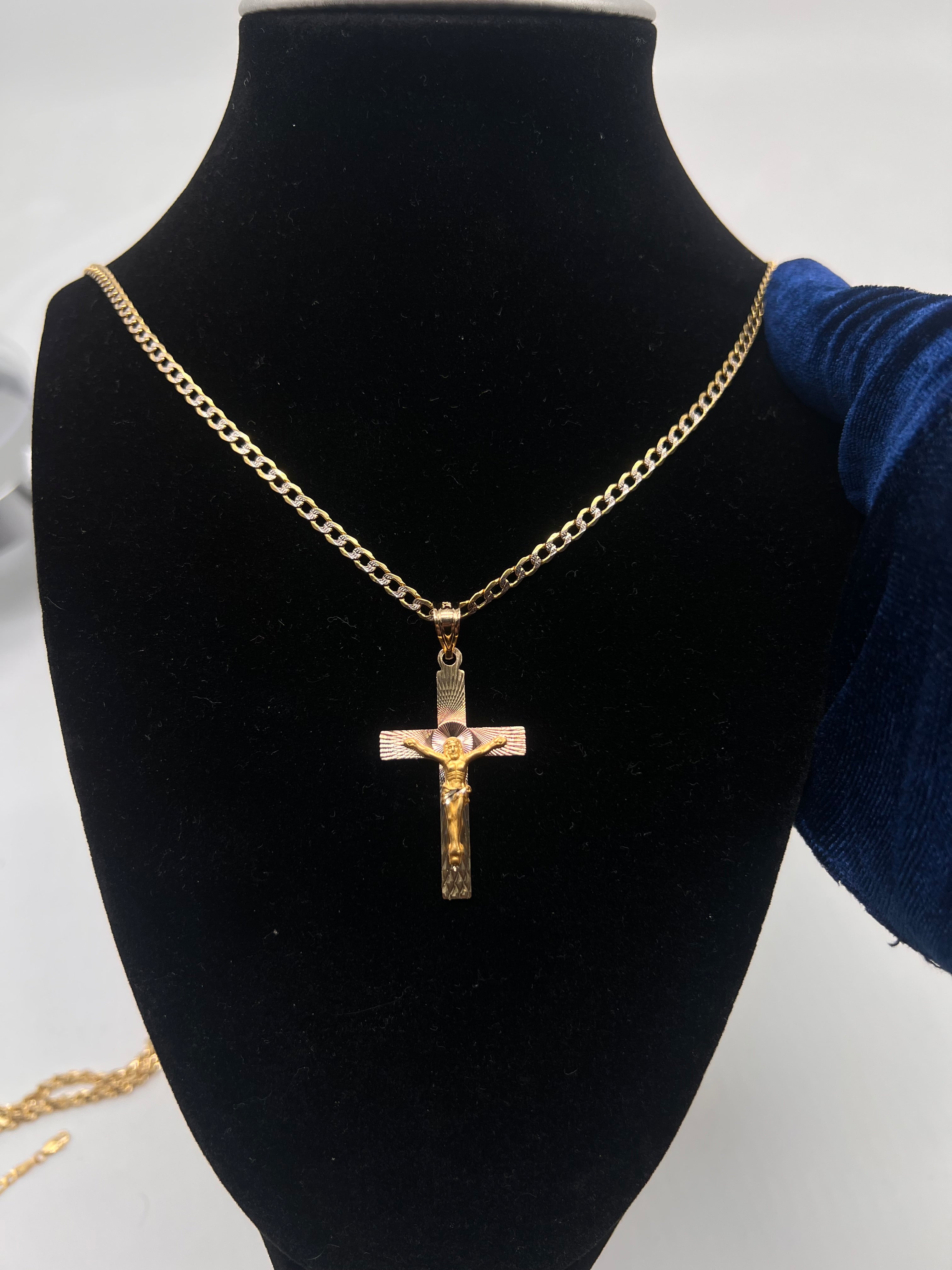 14k real gold Cross set 22inch Cuban – LaModaJewelry